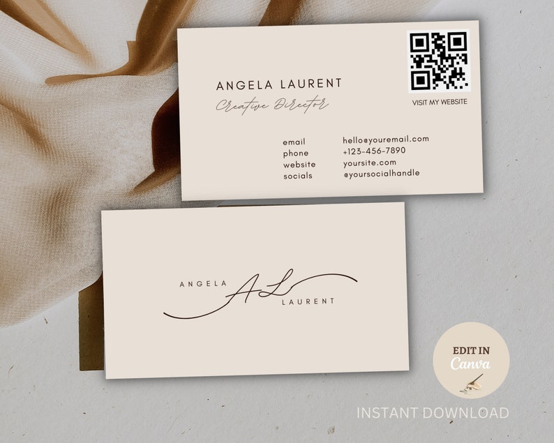 Boho Business Card Template DIY Small Business Beige Card - Etsy