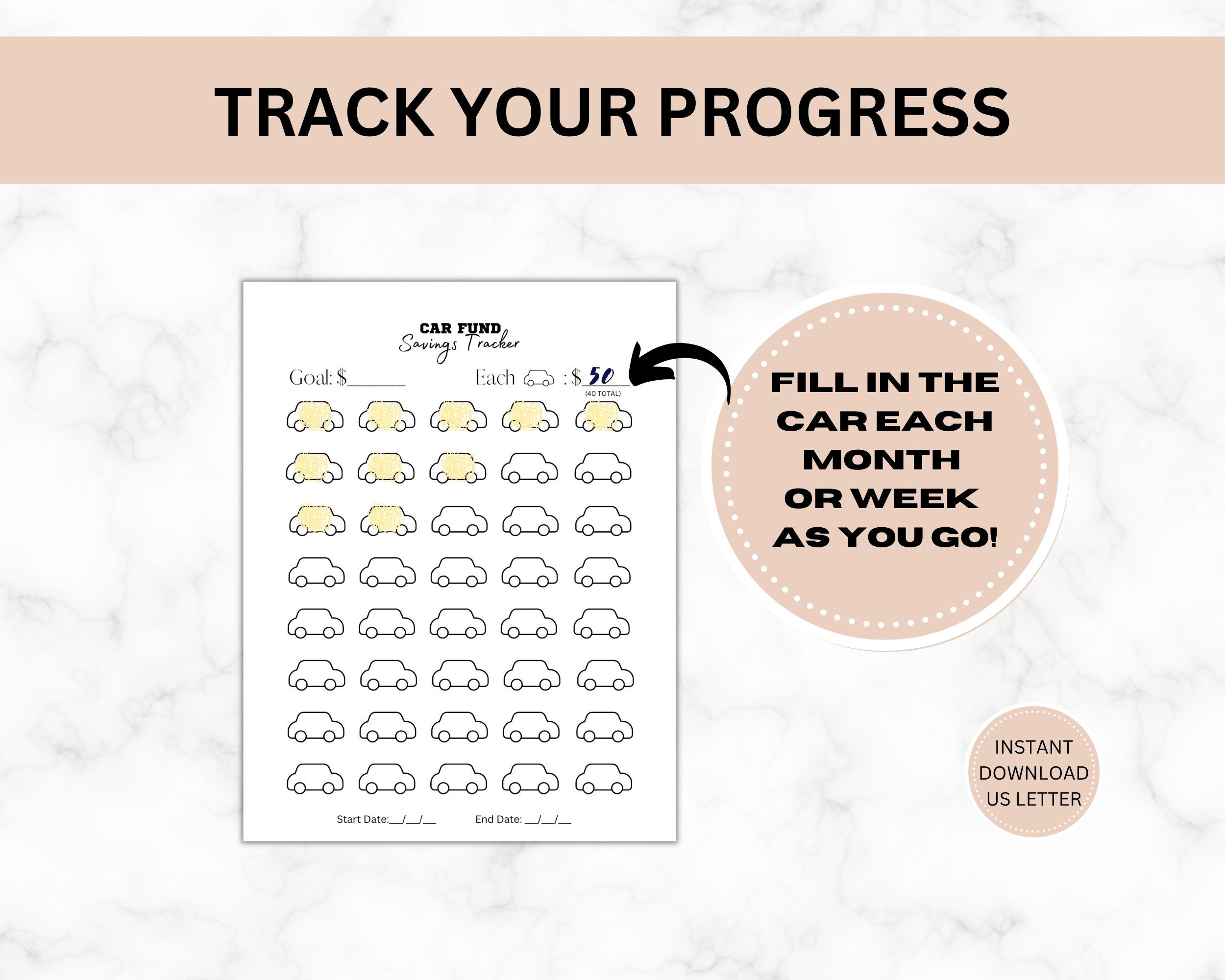 Car Saving Tracker Printable Car Fund Savings Tracker Money - Etsy