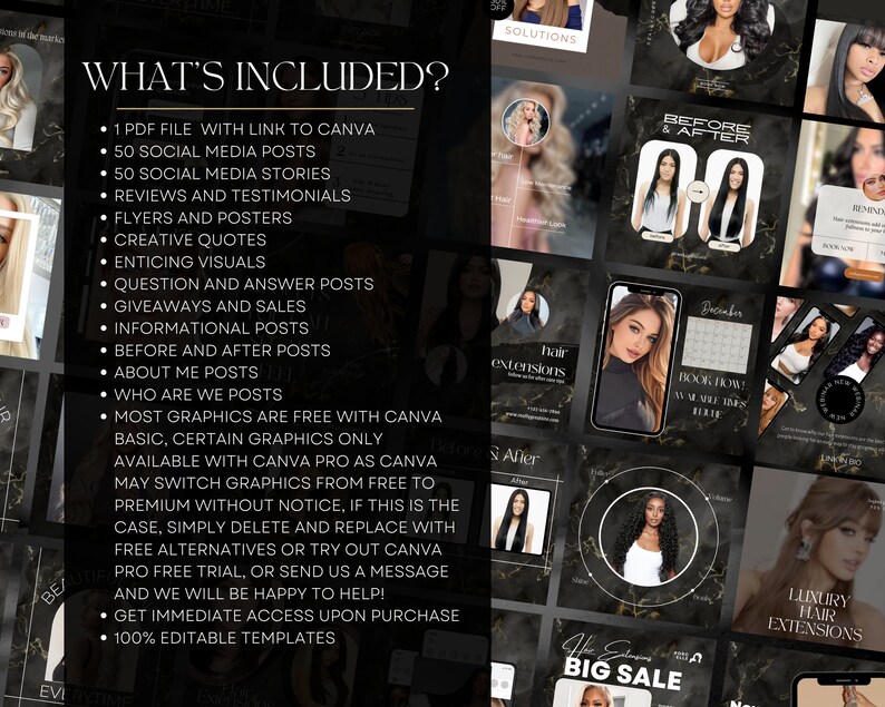 100 Instagram Template Posts for Hair Extension Business, Hair ...