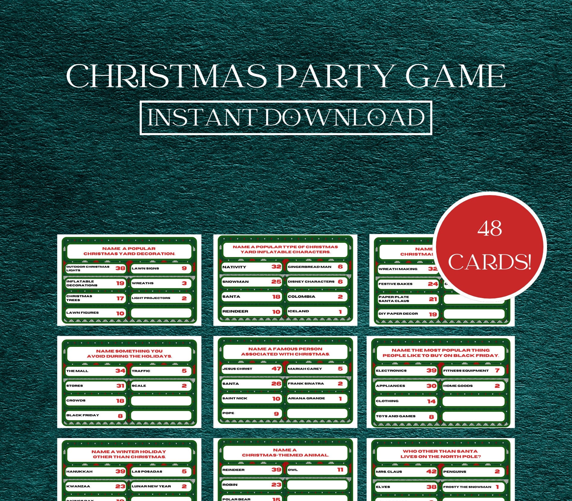 Christmas Family Feud Game | Christmas Printable Games | Christmas ...