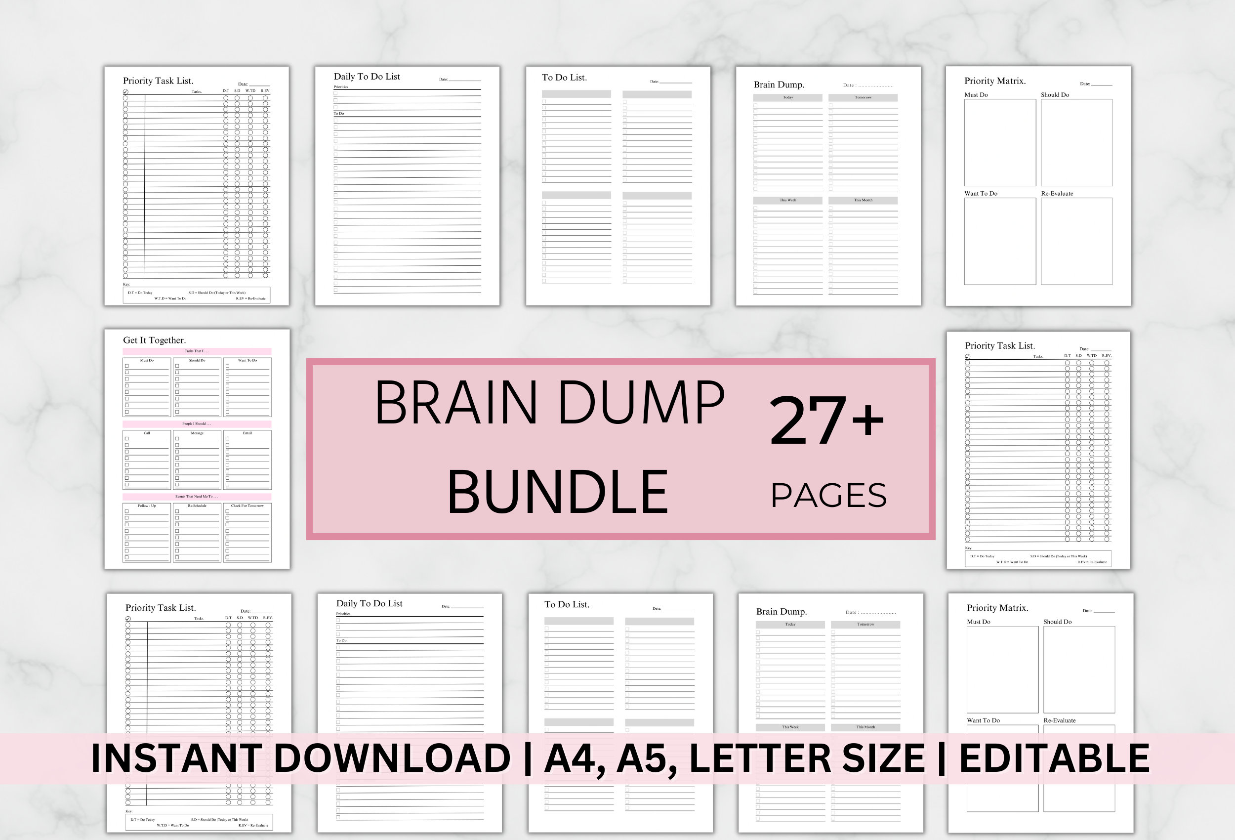 EDITABLE Brain Dump Template BUNDLE, to Do List Printable, ADHD Daily ...