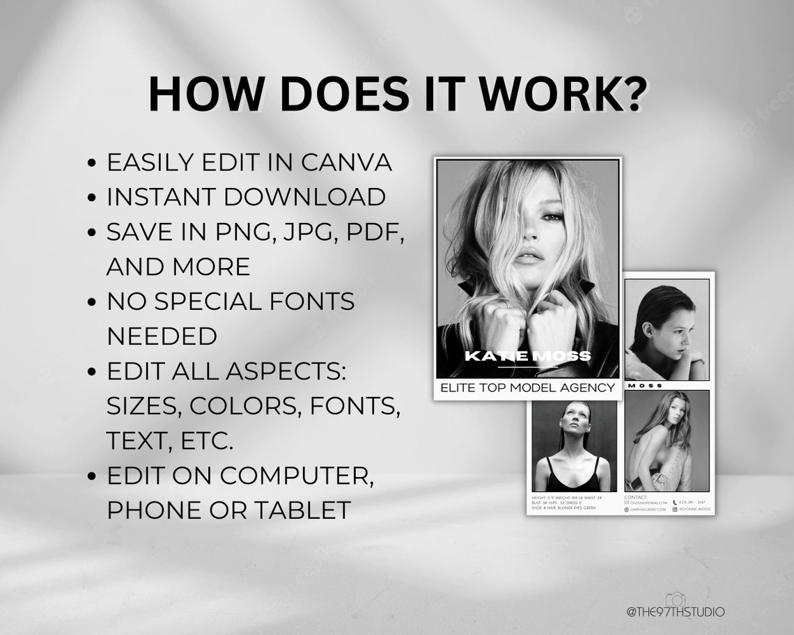 COMP CARD Template Modeling Photocard Zed Card for Models Z - Etsy