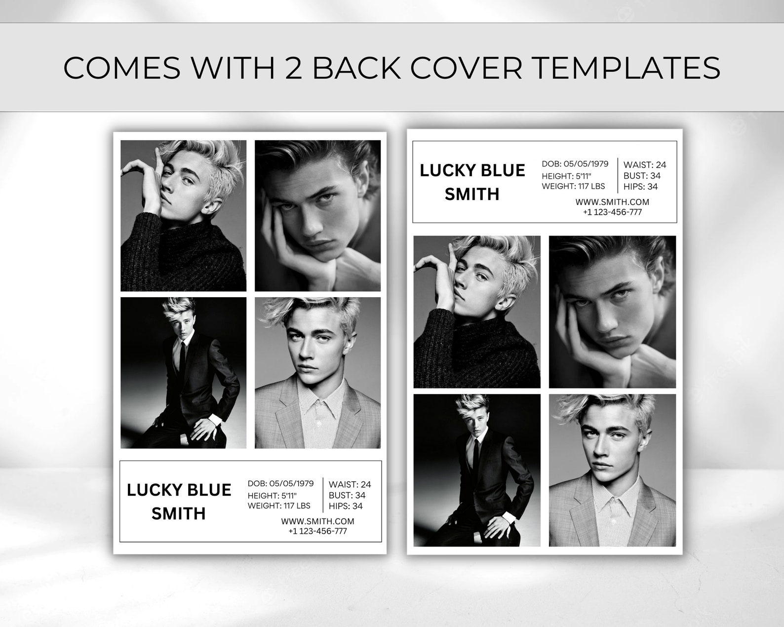 COMP CARD Template for Male Models,modeling Photocard, Zed Card for ...