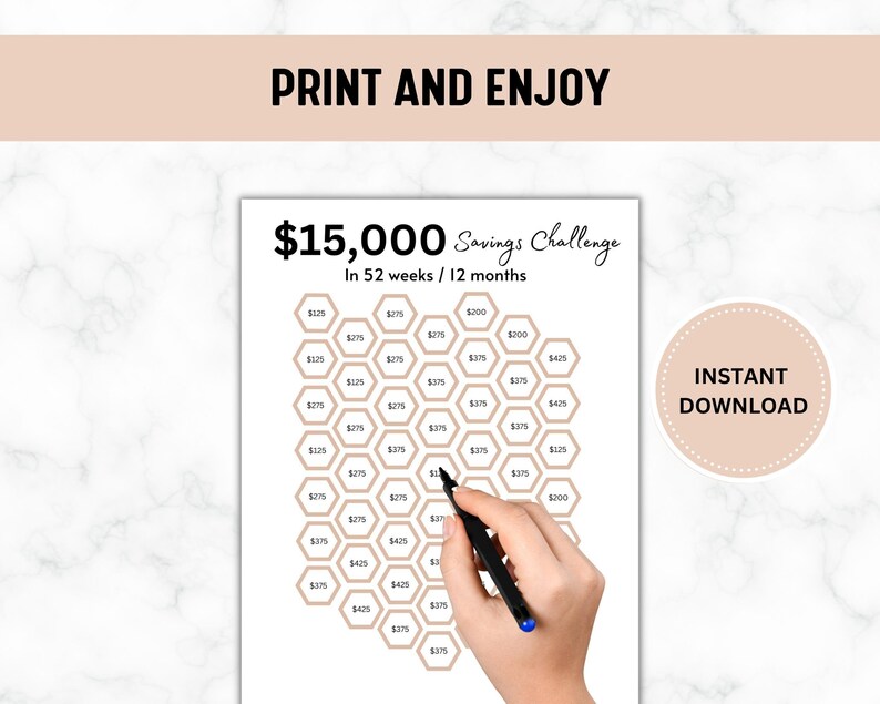 15,000 Money Saving Challenge, 15,000 Savings Tracker, Money Saving ...