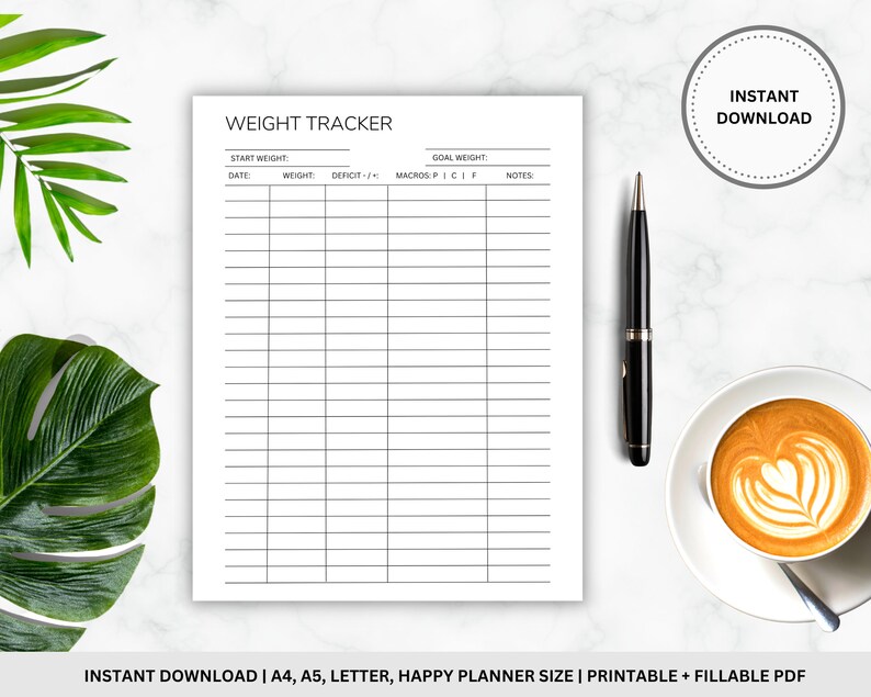 PRINTABLE Simple Weight Tracker Printable Weight Log - Etsy