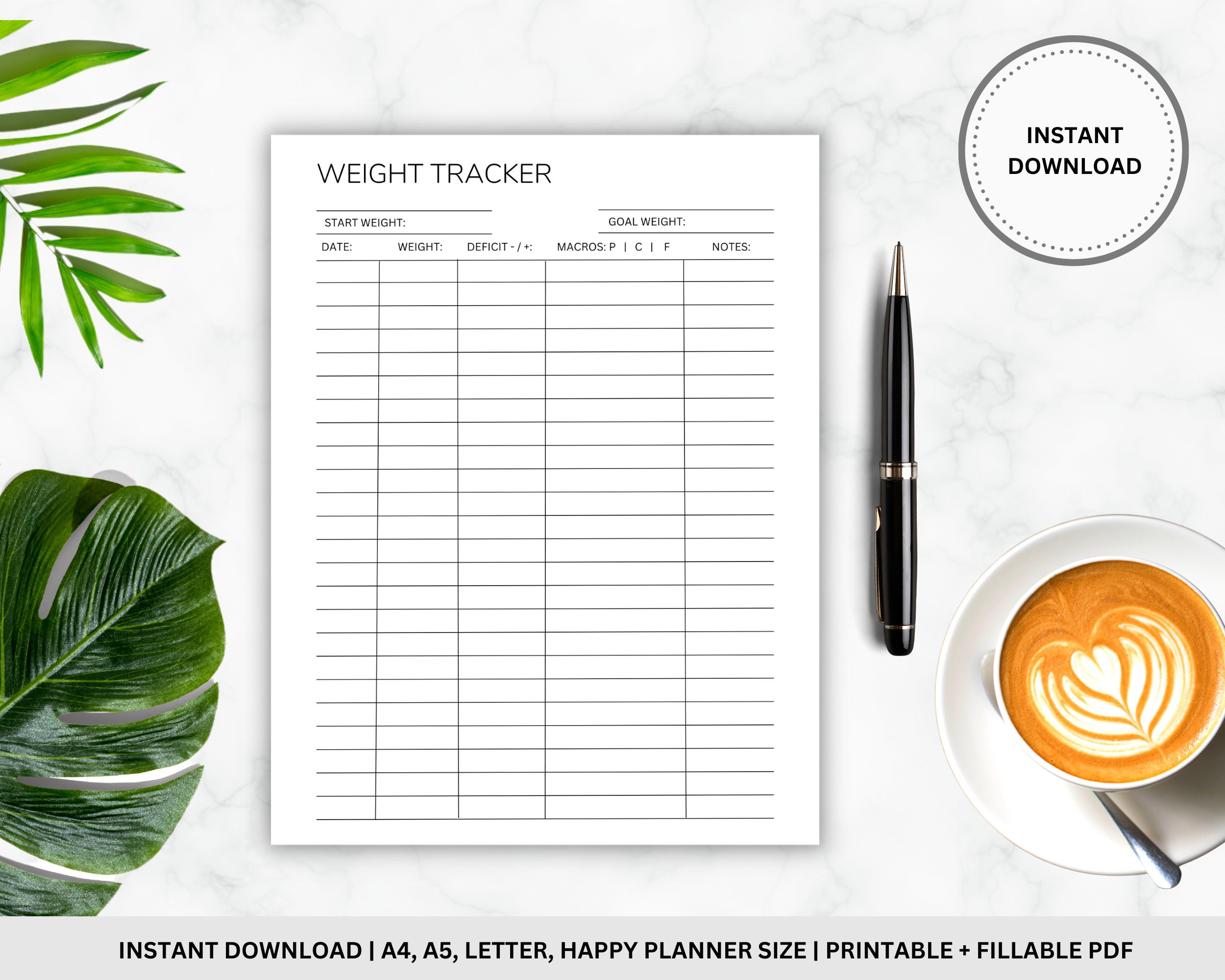 PRINTABLE Simple Weight Tracker Printable Weight Log - Etsy