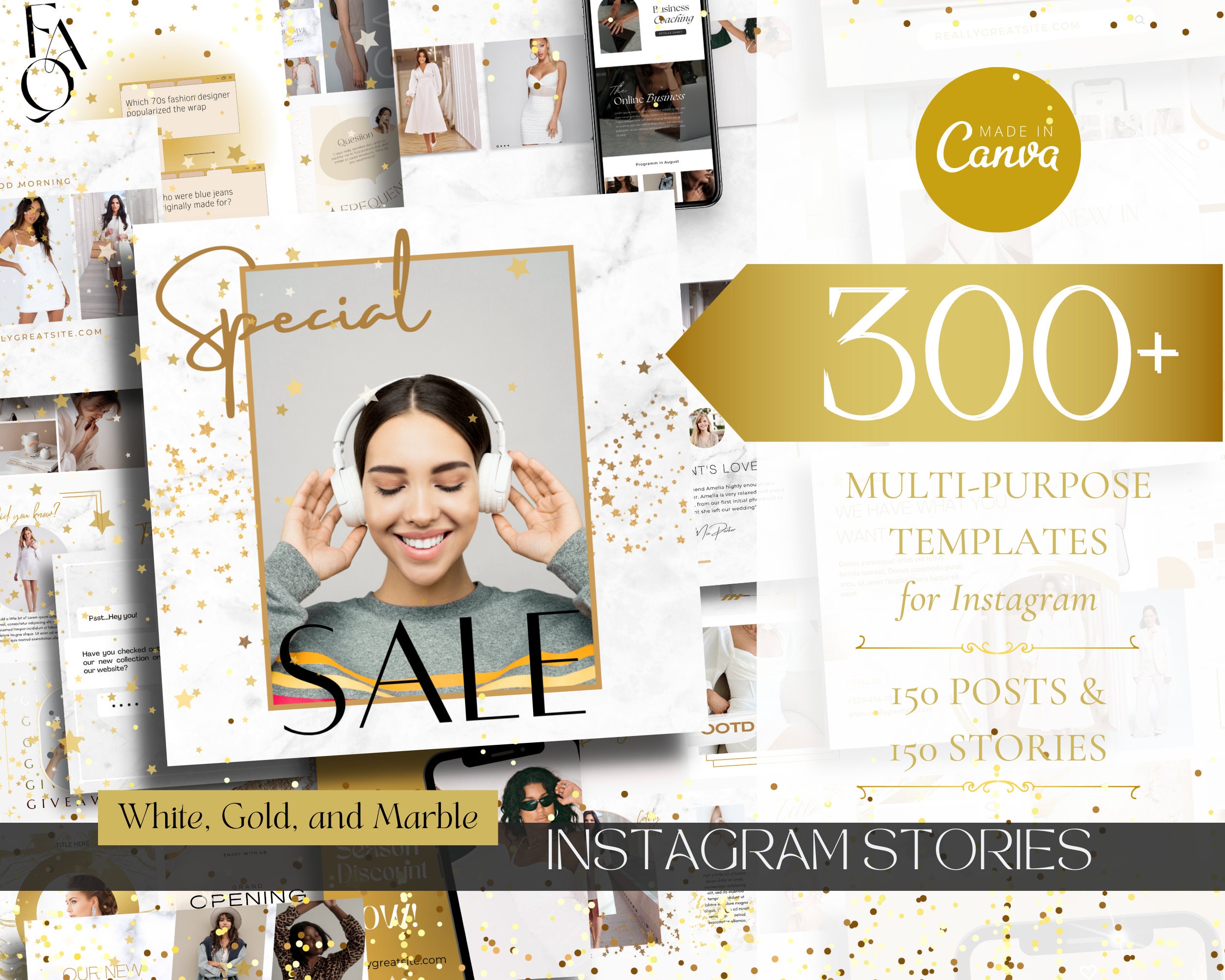 300 Instagram Social Media Templates for CANVA White & Gold - Etsy