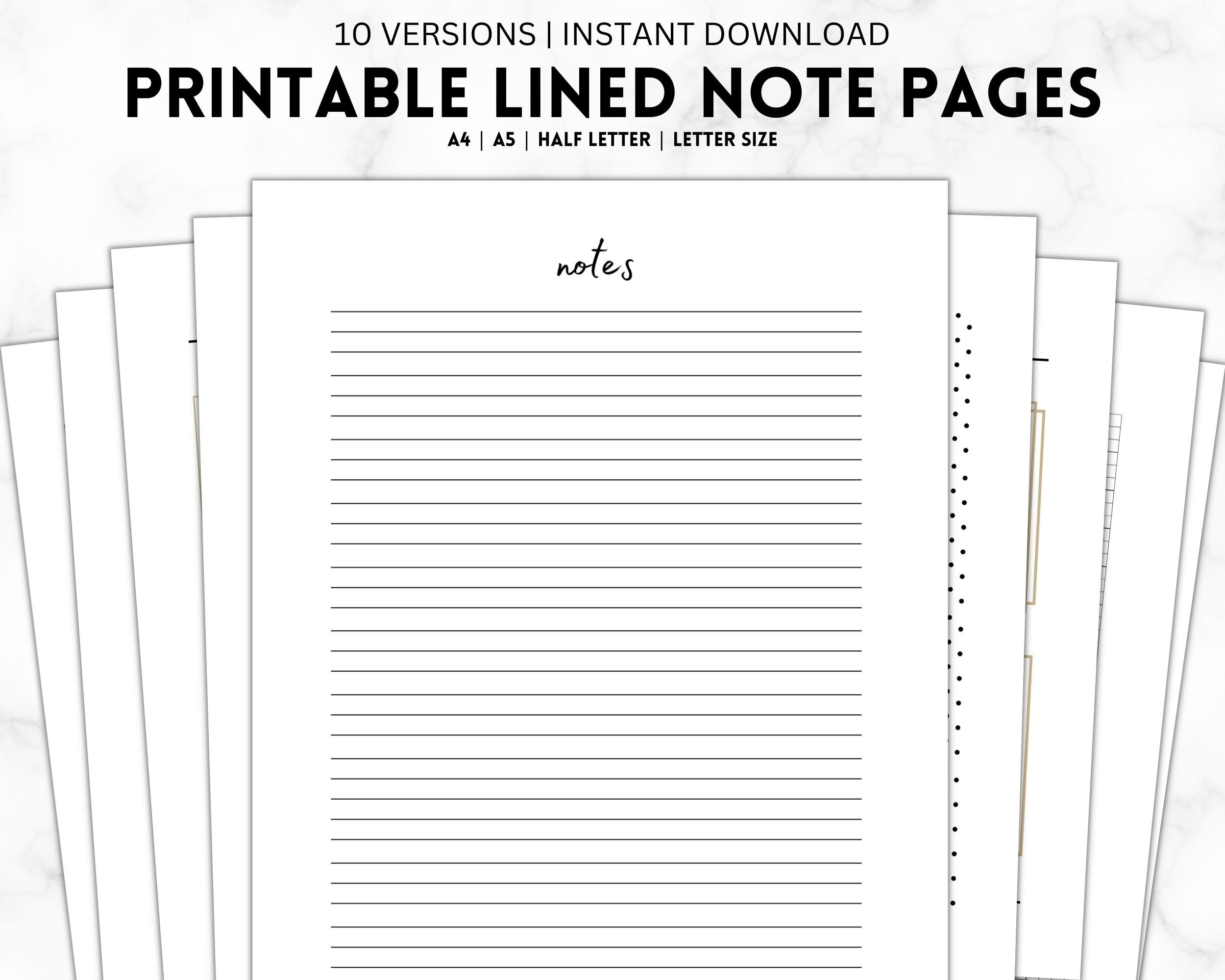 Notes Page Printable, Lined Note Paper, Notes Page Planner, Printable ...