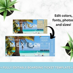 Editable MEXICO Surprise Boarding Ticket Template, Canva Boarding Pass ...