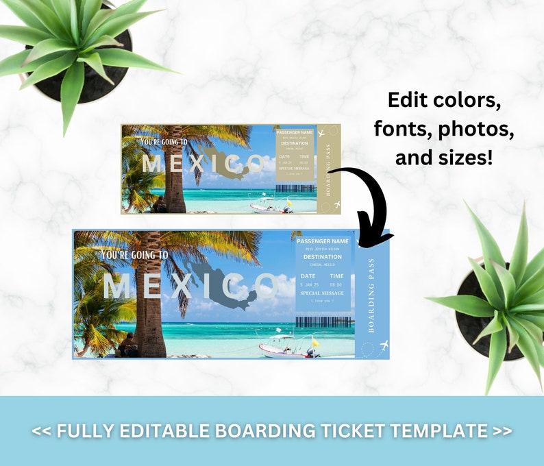 Editable MEXICO Surprise Boarding Ticket Template, Canva Boarding Pass ...