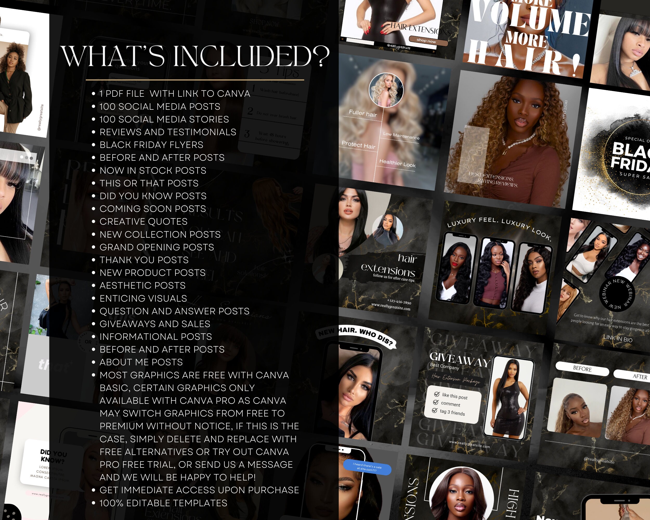 200 Instagram Template Posts for Hair Extension Business, Hair ...