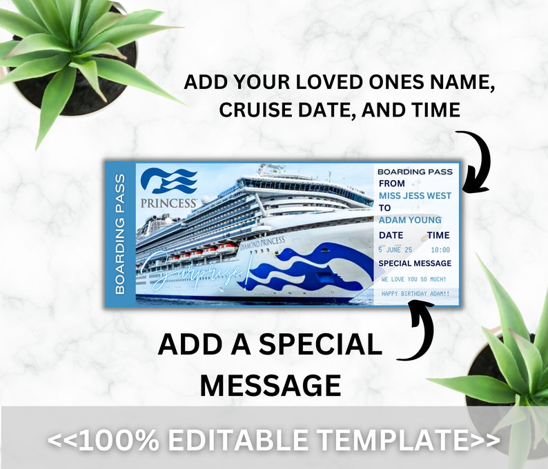 EDITABLE Surprise Princess Cruises Boarding Ticket Template - Etsy