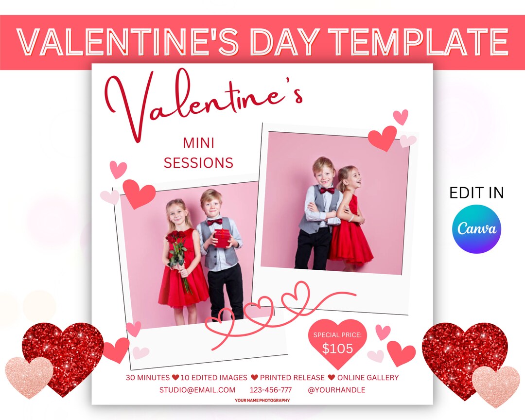 VALENTINE'S Mini Session Photography Template, Canva Template ...