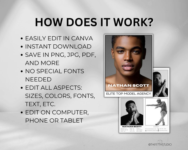 Male Model COMP CARD Template, Modeling Photocard, Zed Card for Models ...