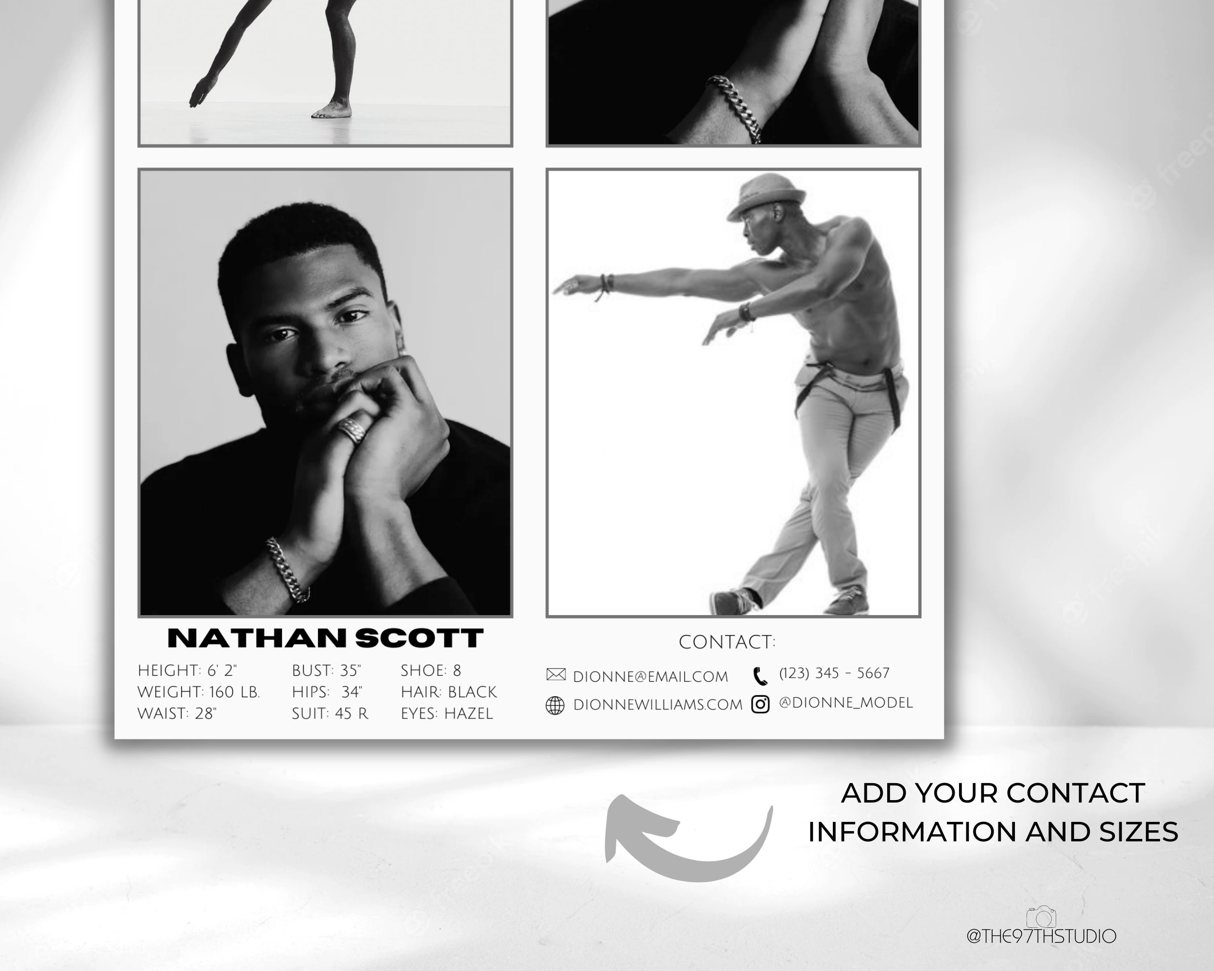 Male Model COMP CARD Template, Modeling Photocard, Zed Card for Models ...