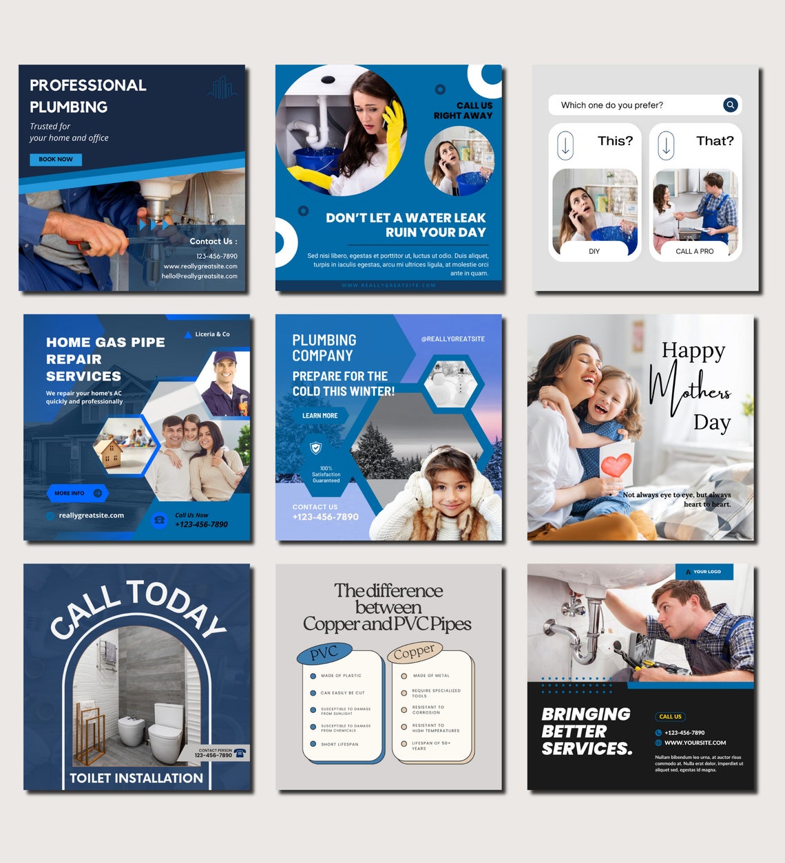 Plumbing Business Instagram Post Templates | Plumber Social Media ...