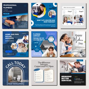 Plumbing Business Instagram Post Templates | Plumber Social Media ...
