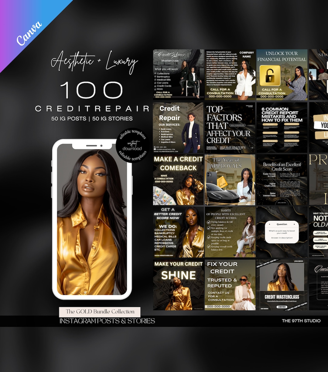 Gold Credit Repair Instagram Templates | Credit Repair Posts | Credit ...