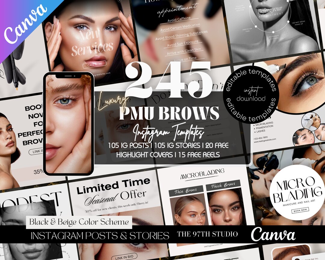 245+ PMU BROWS Social Media Templates | Microblading Instagram | PMU ...