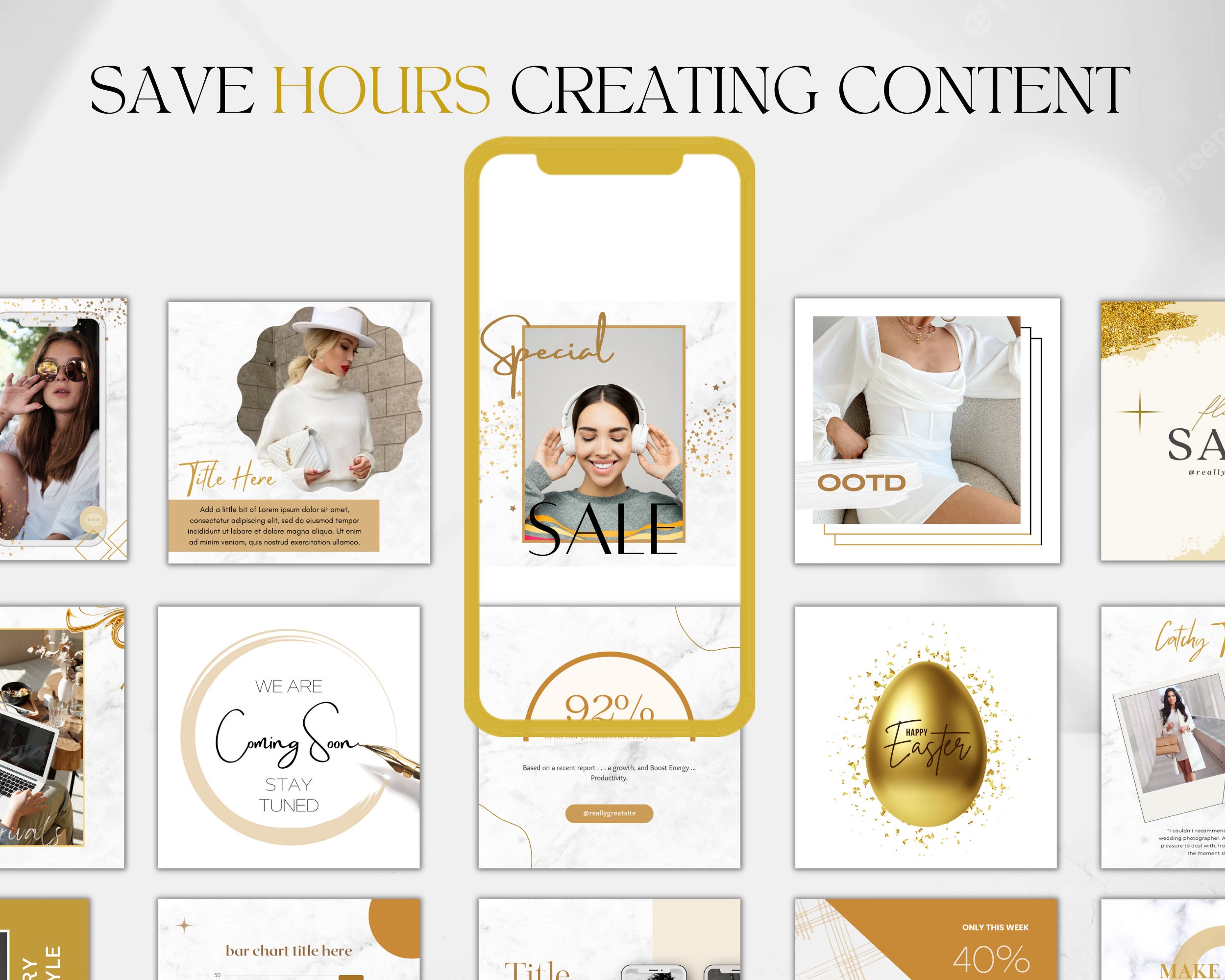 300 Instagram Social Media Templates for CANVA White & Gold - Etsy
