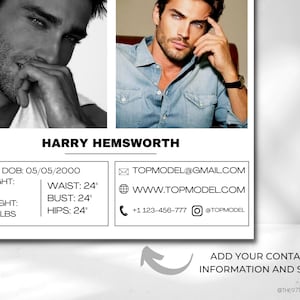 MALE MODEL Comp Card Template, Modeling Photocard, Zed Card for Models ...
