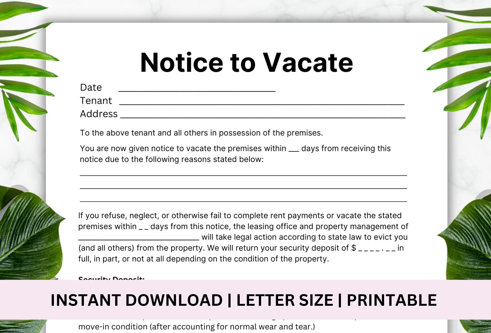 Notice to Vacate, Notice to Vacate Template, Eviction Notice, Eviction ...