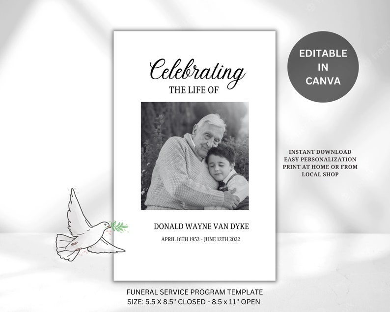 Minimalist Funeral Program Template Simple Funeral Memorial - Etsy