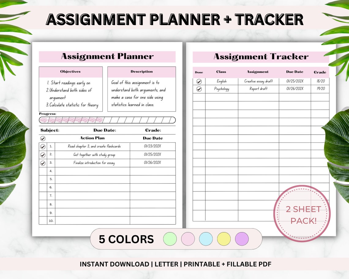PRINTABLE and Digital Assignment Tracker Assignment Planner - Etsy