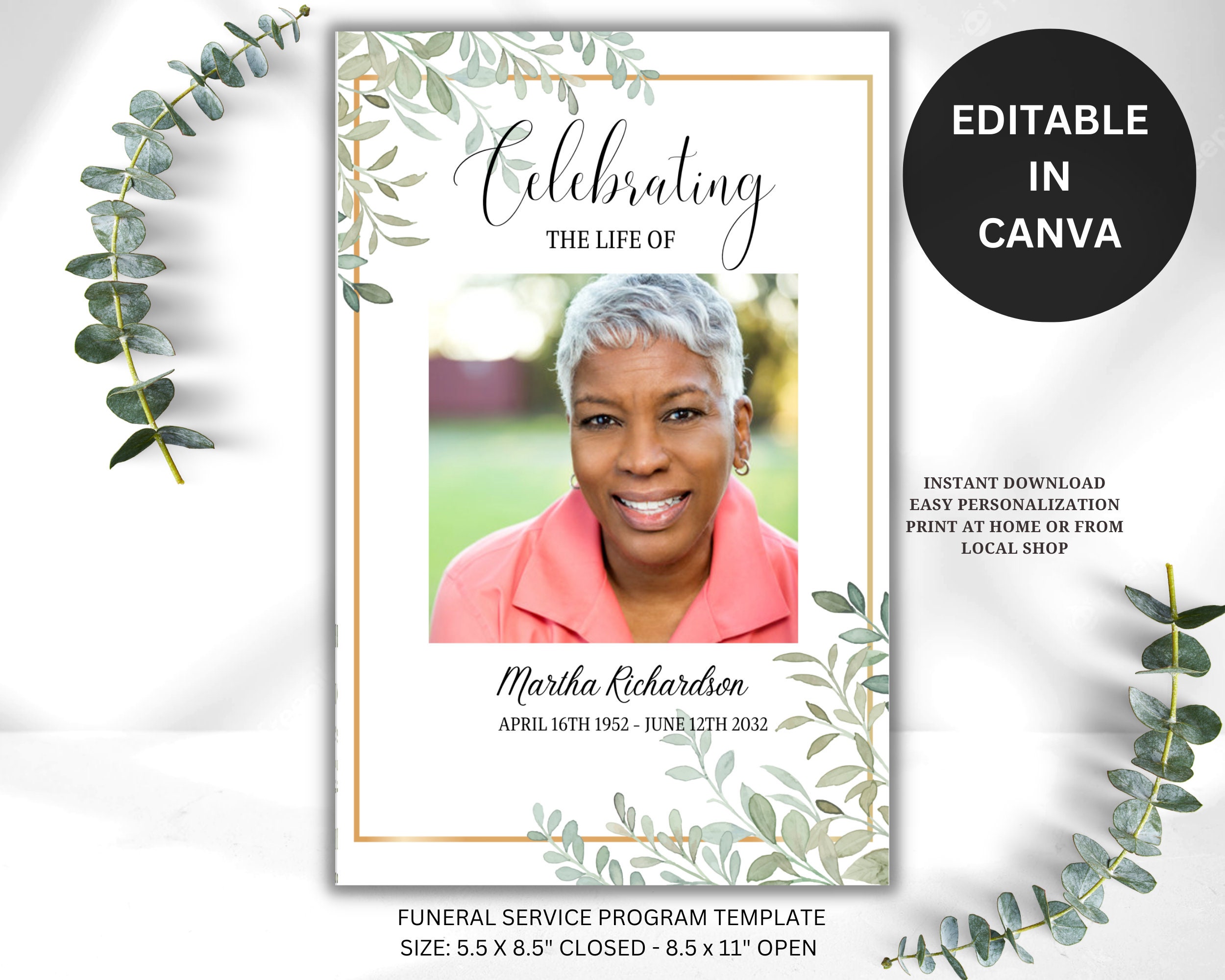 Minimalist Funeral Program Template Simple Funeral Memorial - Etsy