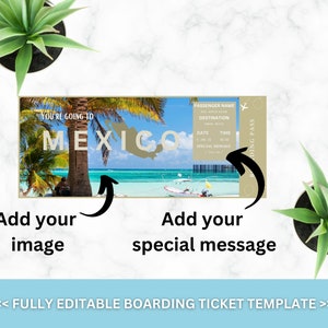 Editable MEXICO Surprise Boarding Ticket Template, Canva Boarding Pass ...