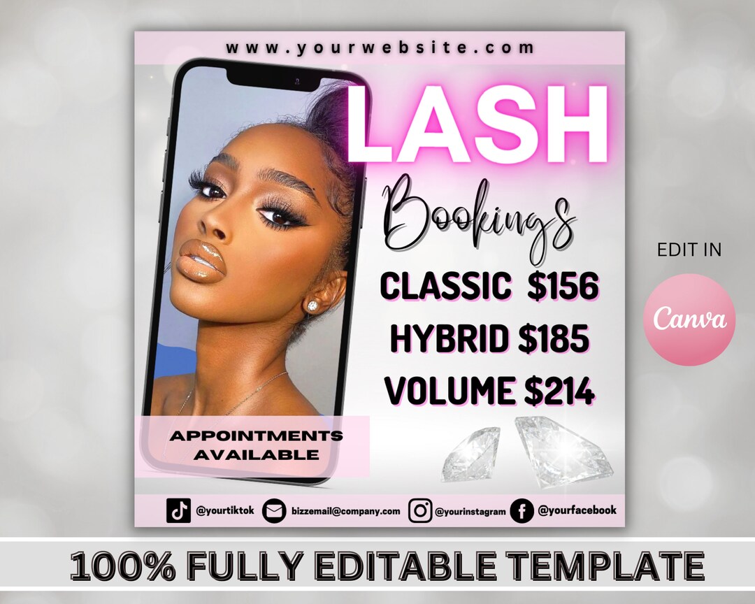 Lash Booking Flyer | DIY Book Now Appointments Available Makeup Eyelashes Lash MUA Extensions ...