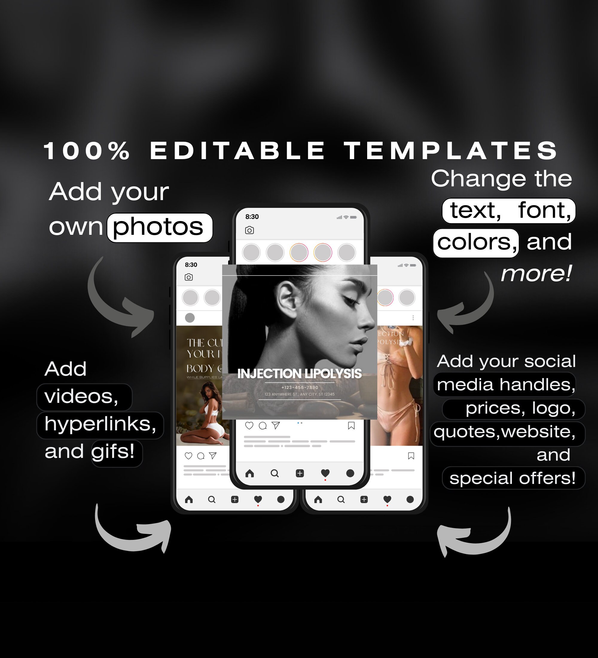 FAT DISSOLVE Instagram Posts Injectable Lipolysis Instagram Templates ...