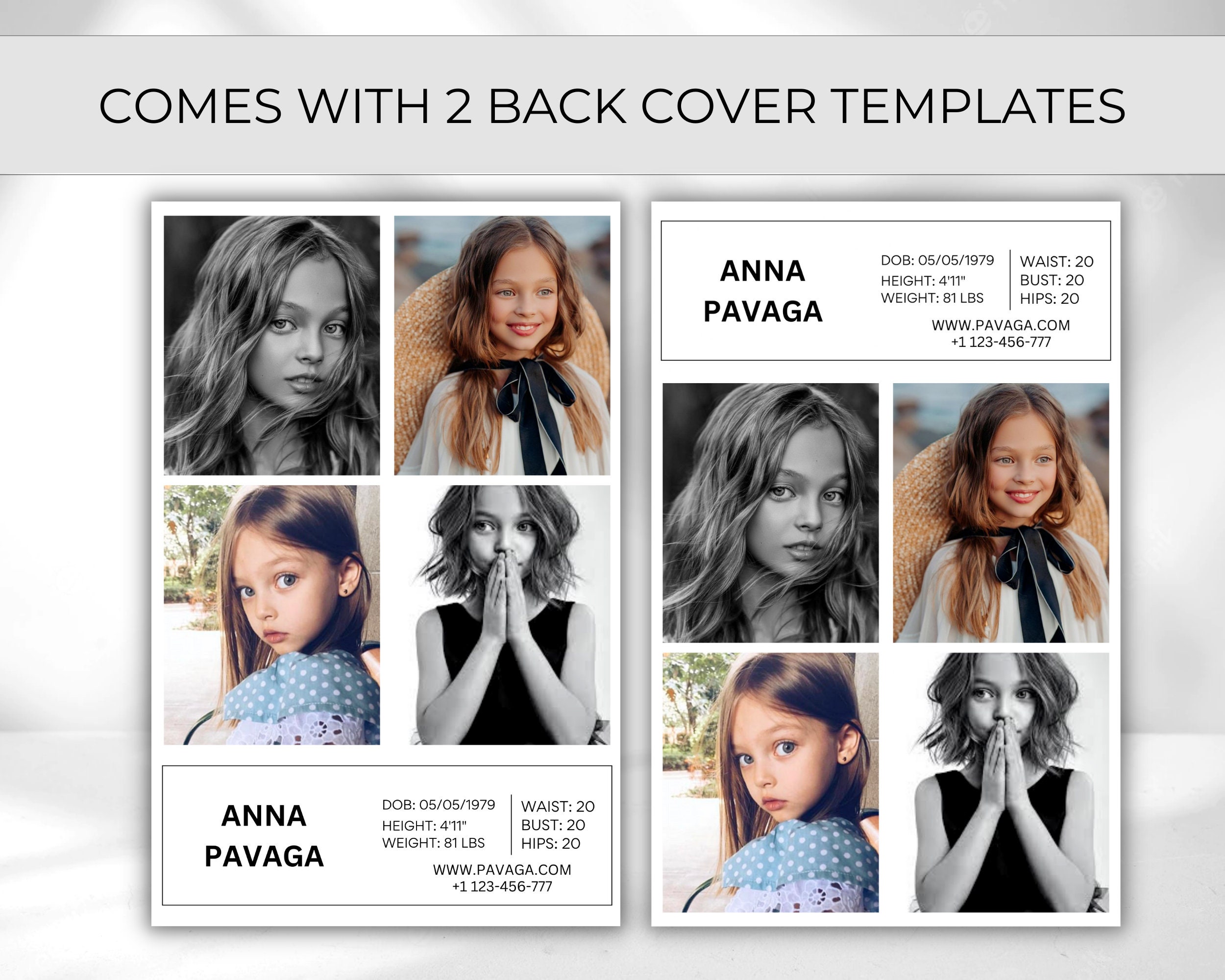 KIDS COMP CARD Template,modeling Photo Card,zed Card for Kid Models,z ...