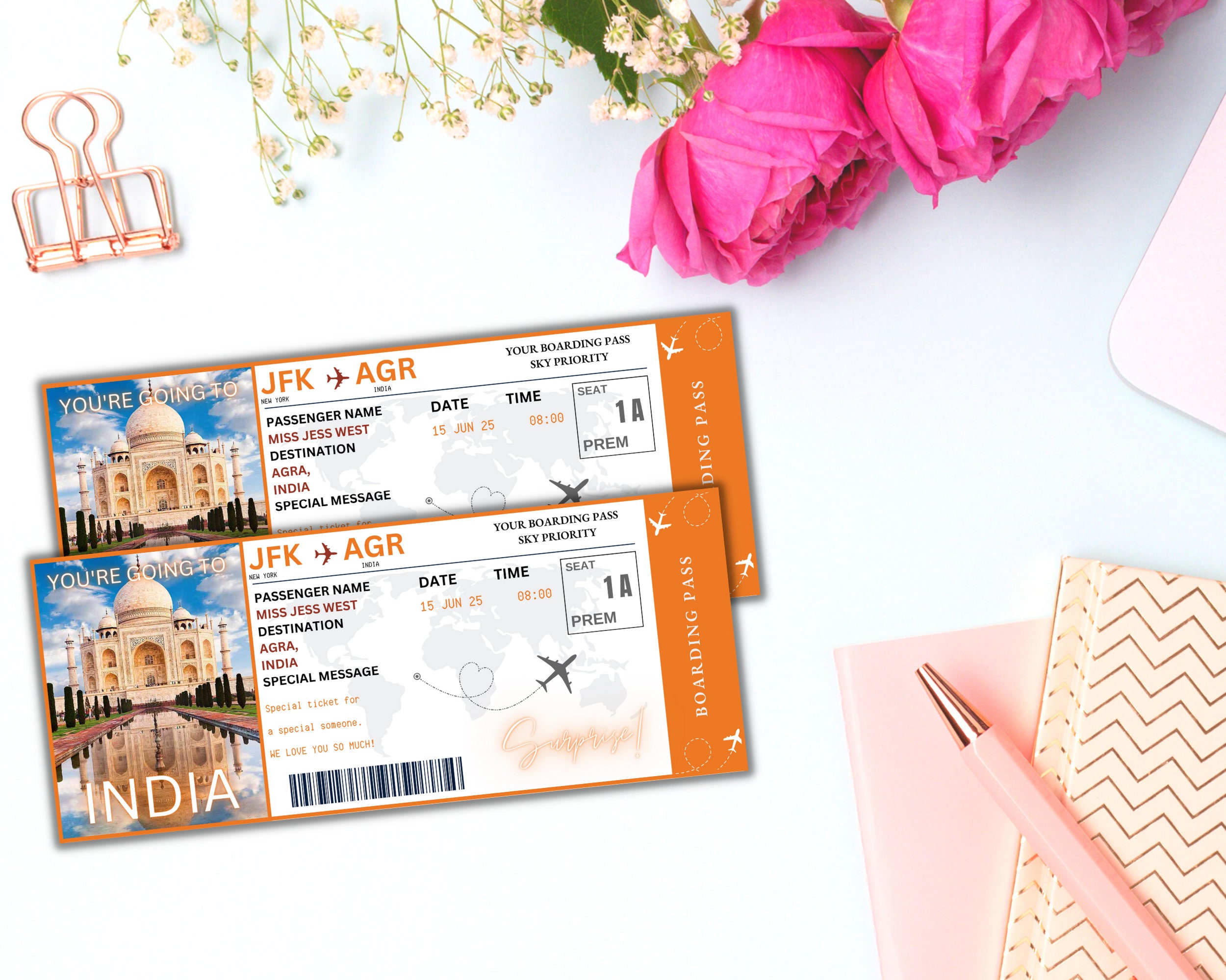EDITABLE India Surprise Boarding Ticket Template Pass,india Canva ...