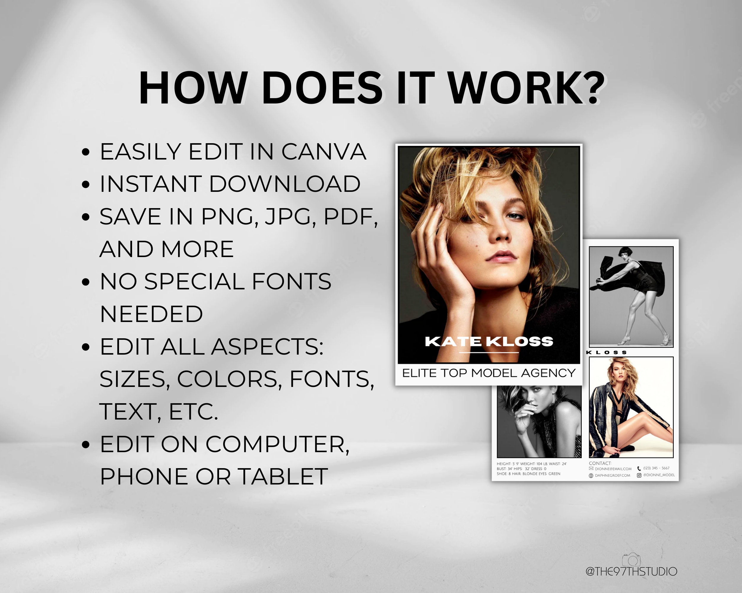 Editable Modeling Comp Card Template, Canva Z Card (8.5x11) COMP CARD ...