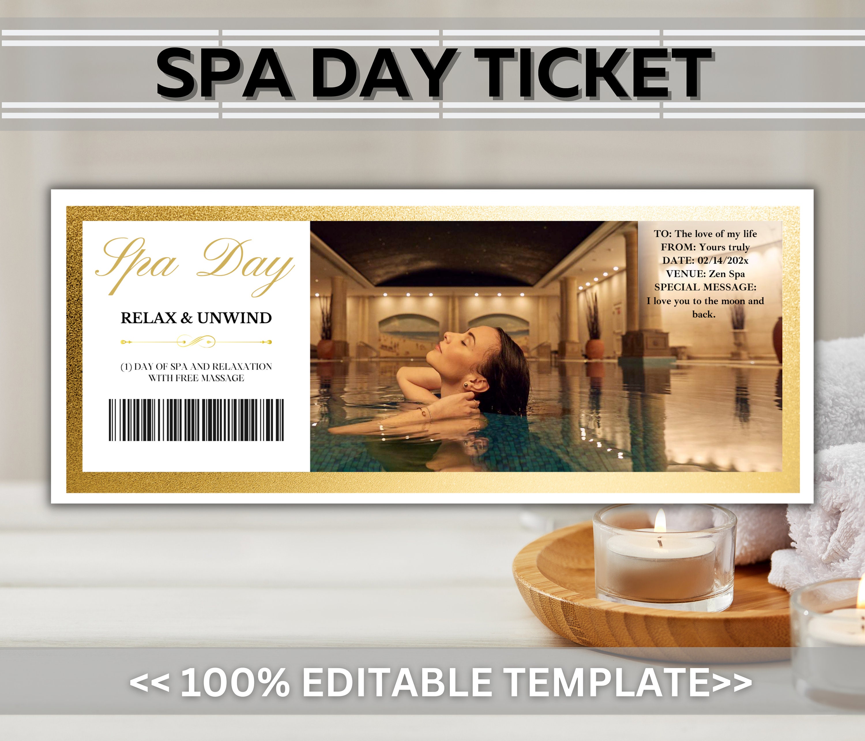Editable Spa Ticket Template, Surprise Spa Gift, Spa Ticket,invitation ...