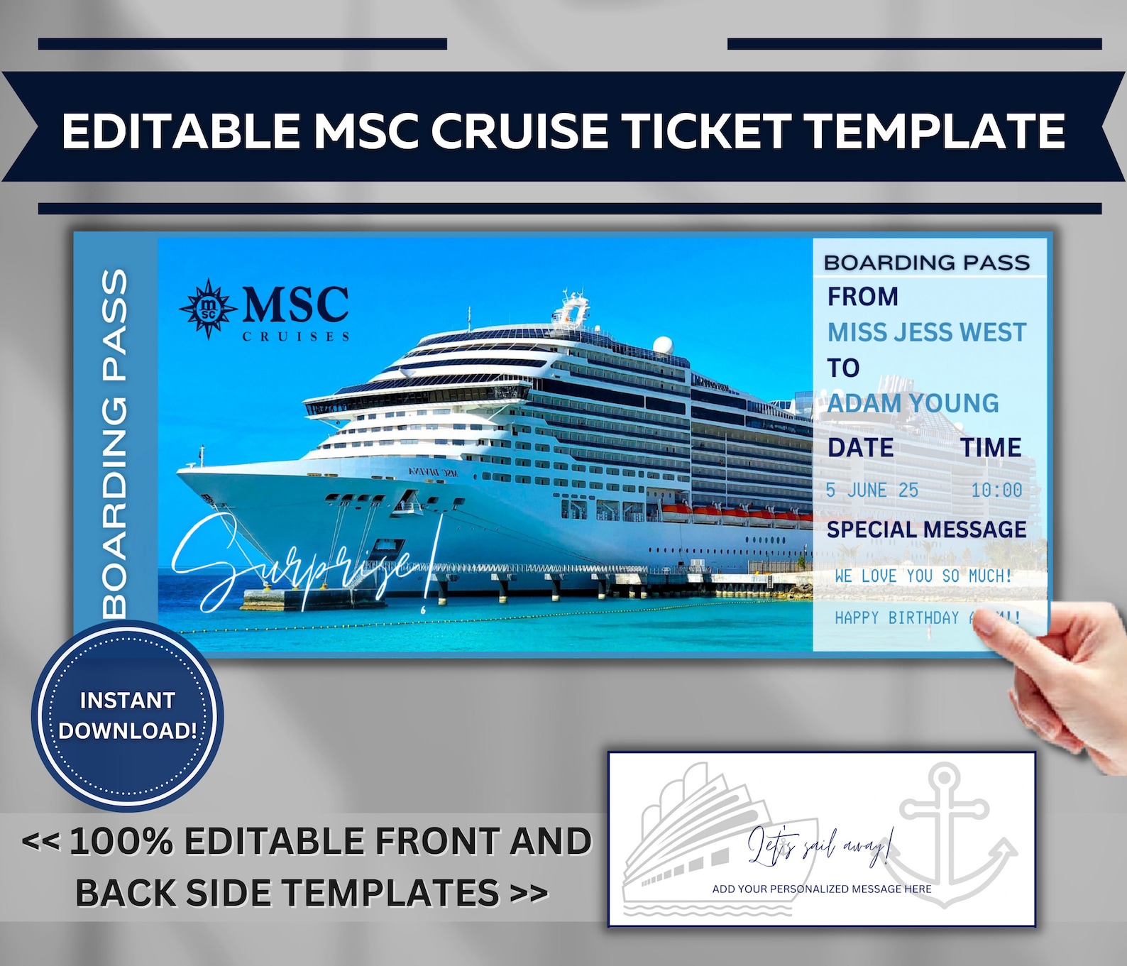 EDITABLE Surprise MSC CRUISE Boarding Ticket Template, Canva Cruise ...