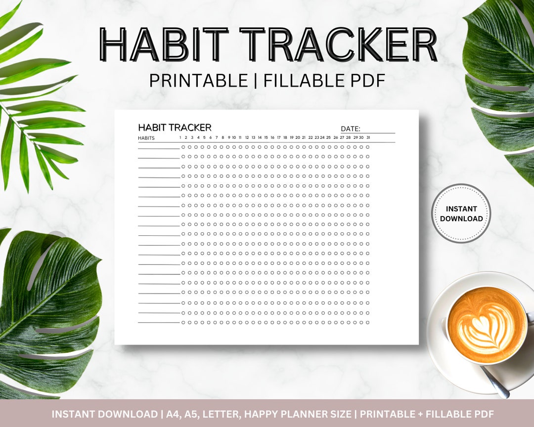 Monthly Habit Tracker Printable, A4/letter Sizes (instant Download PDF ...
