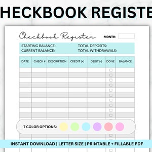 PRINTABLE Checkbook Register | Finance Tracker | Check Register ...