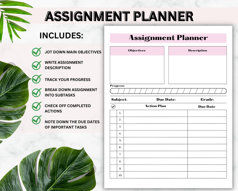 PRINTABLE and Digital Assignment Tracker + Assignment Planner, Digital ...