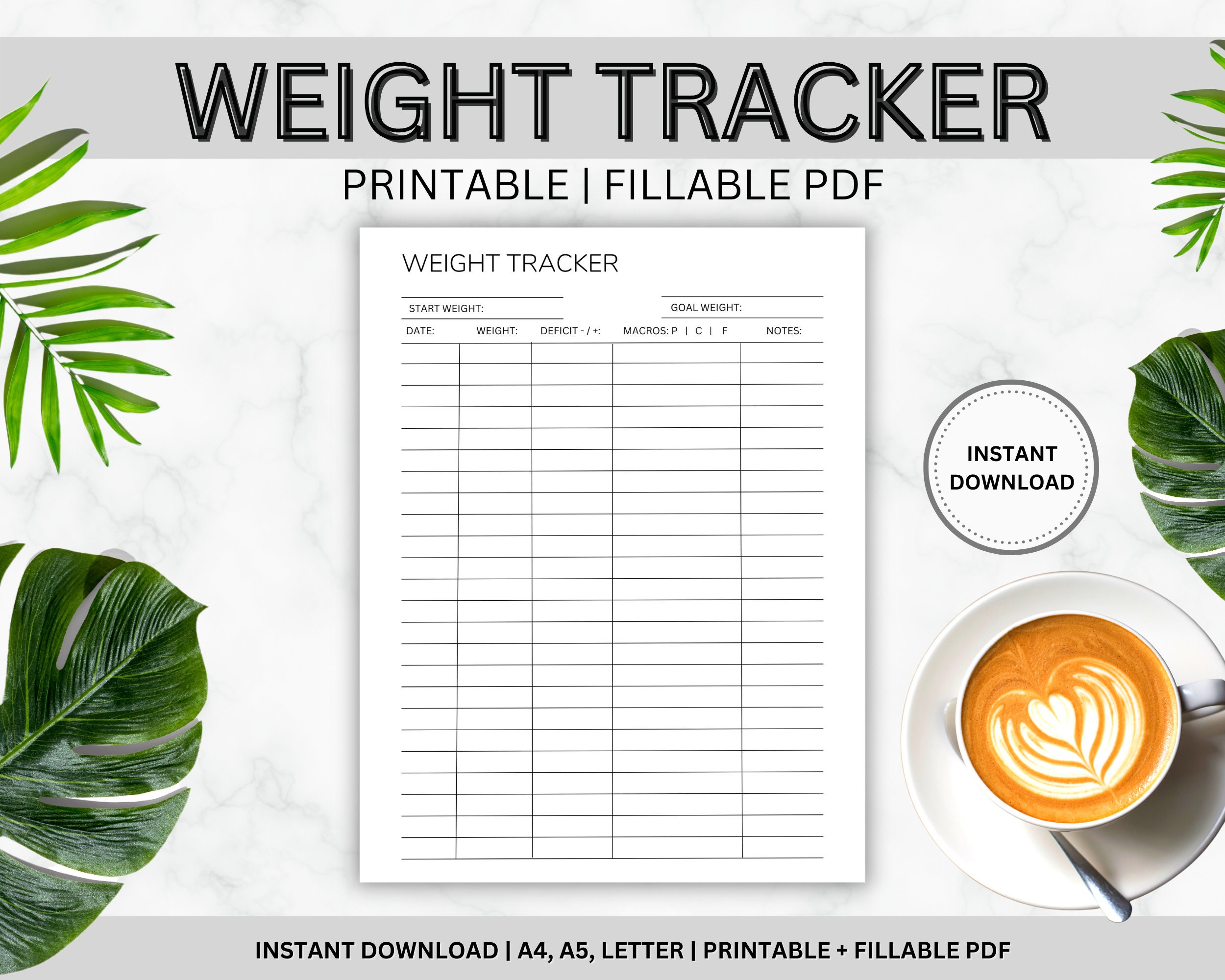 PRINTABLE Simple Weight Tracker Printable Weight Log - Etsy