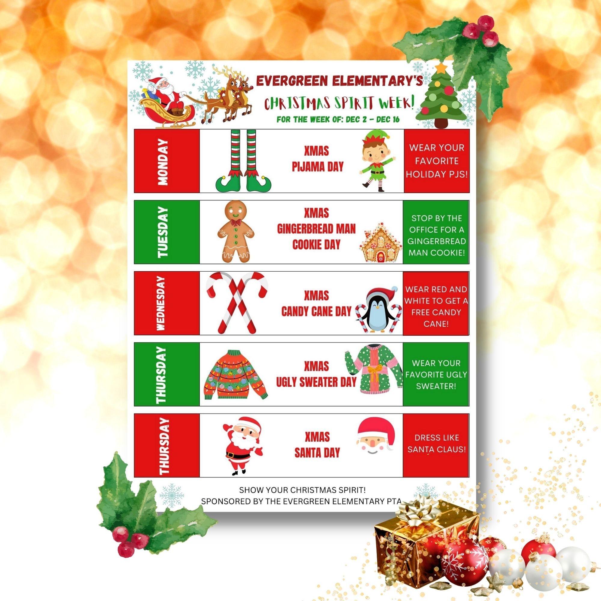 Christmas School Spirit Week Itinerary Schedule, School Pto Pta ...