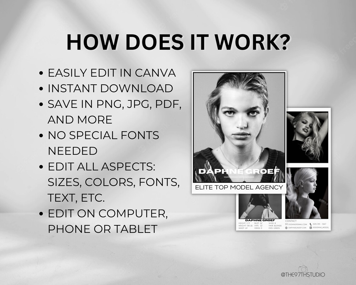 COMP CARD Template, Modeling Photocard, Zed Card for Models, Z Card ...