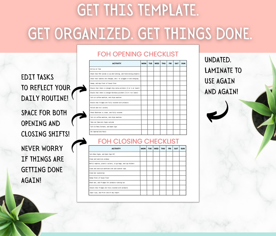 Restaurant Templates Starter Pack, Cleaning Checklist, Restaurant ...