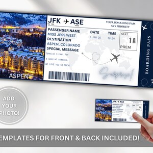 EDITABLE ASPEN Surprise Boarding Ticket Template, DIY Canva Boarding ...