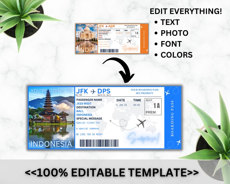 EDITABLE India Surprise Boarding Ticket Template Passindia - Etsy