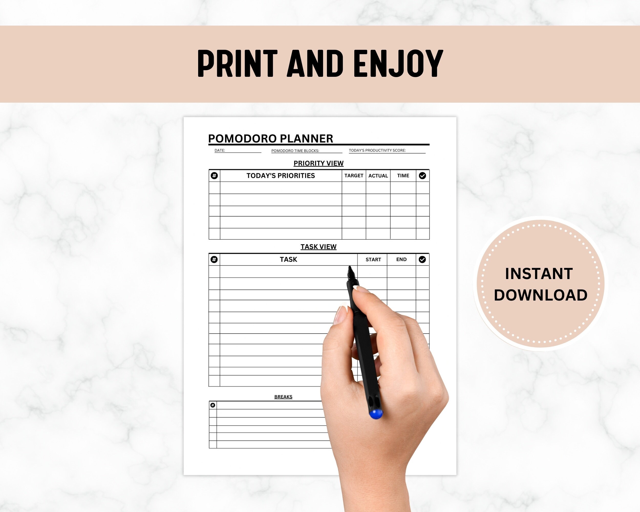 PRINTABLE POMODORO Planner Productivity Planner Pages - Etsy