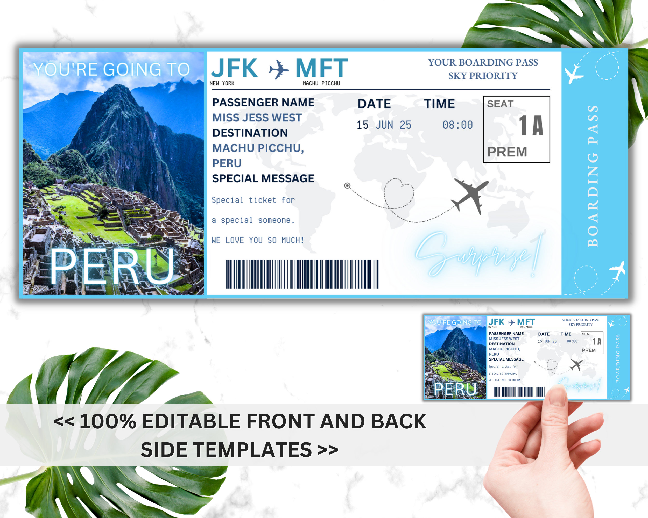 EDITABLE Peru Surprise Boarding Ticket Template Pass, Peru Canva ...