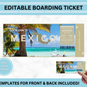 Editable MEXICO Surprise Boarding Ticket Template, Canva Boarding Pass ...