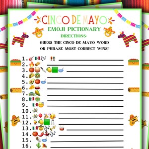 Cinco De Mayo Emoji Pictionary Party Game | Mexican Party Games | Fun ...